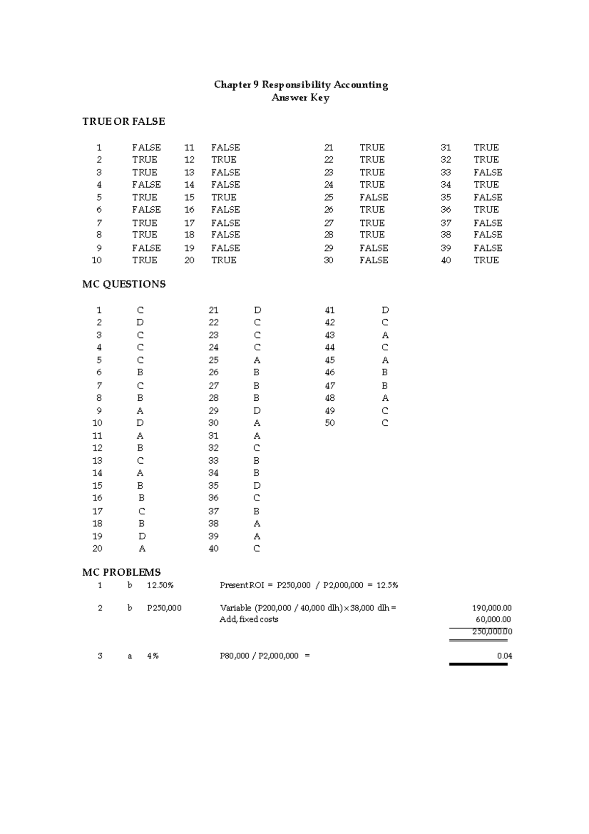 09-Responsibility Accounting Chapter 9 Answer Key - Studocu