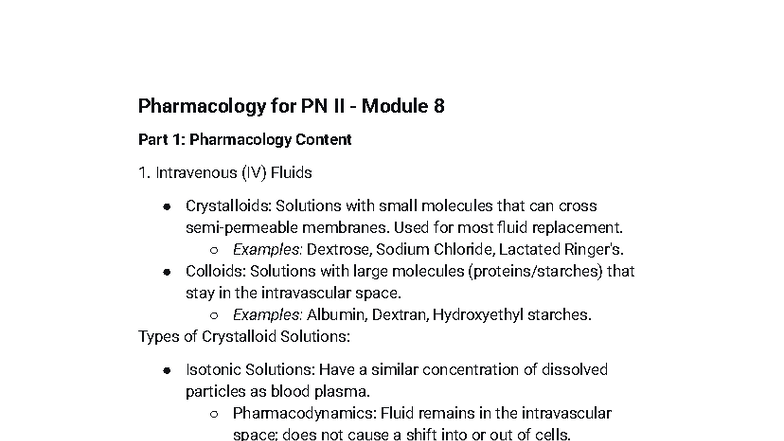 Pharmacology for PN II Module 8: IV Fluids & Electrolytes Notes and ...