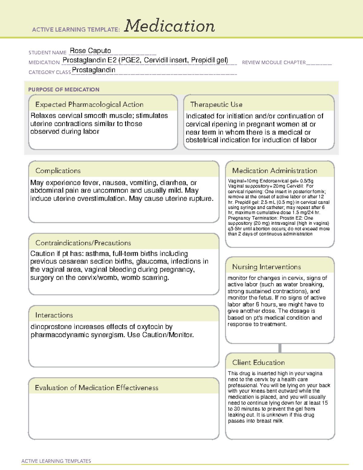 C482 Med Card #4: Prostaglandin E2 (Cervidil) Overview & Uses - Studocu