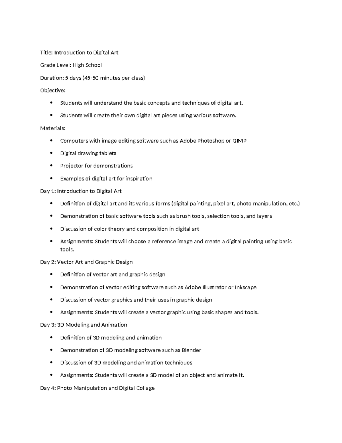 Digital Art Introduction: Techniques & Projects for HS Students - Studocu