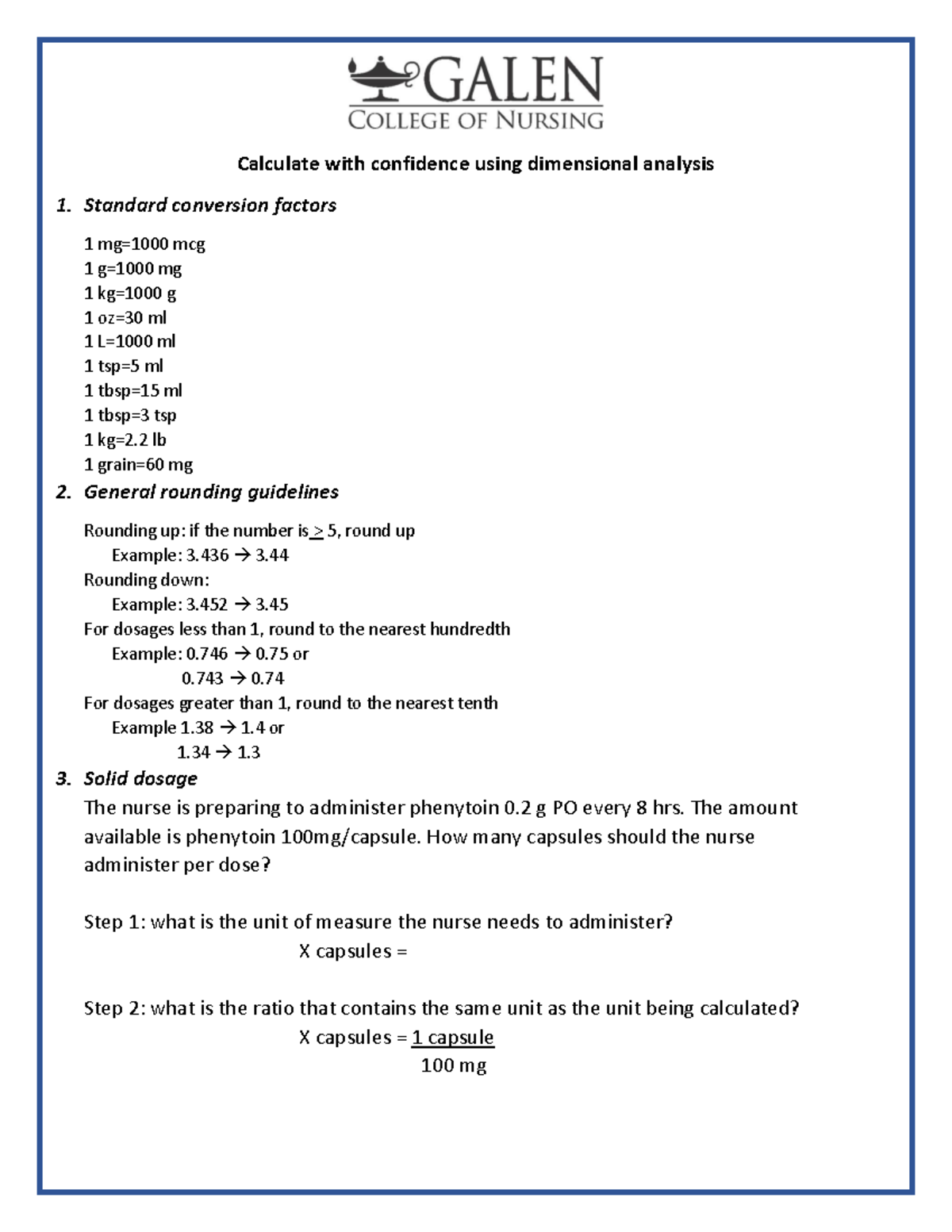 Dimensional Analysis for RN Dosage Calculations in Nursing - Studocu
