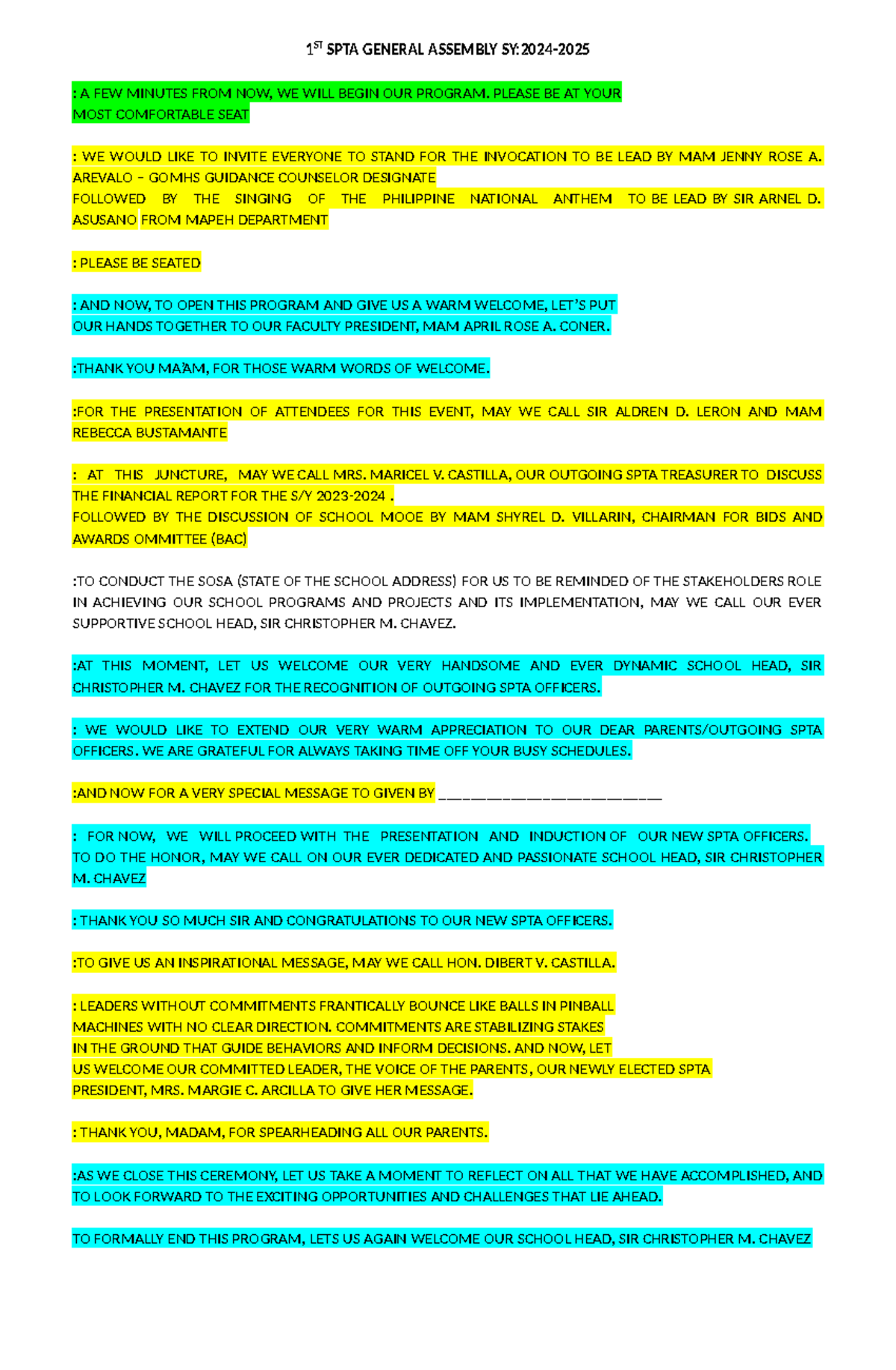 SPTA General Assembly Script SY: 2024 - Program Overview and Details - Studocu