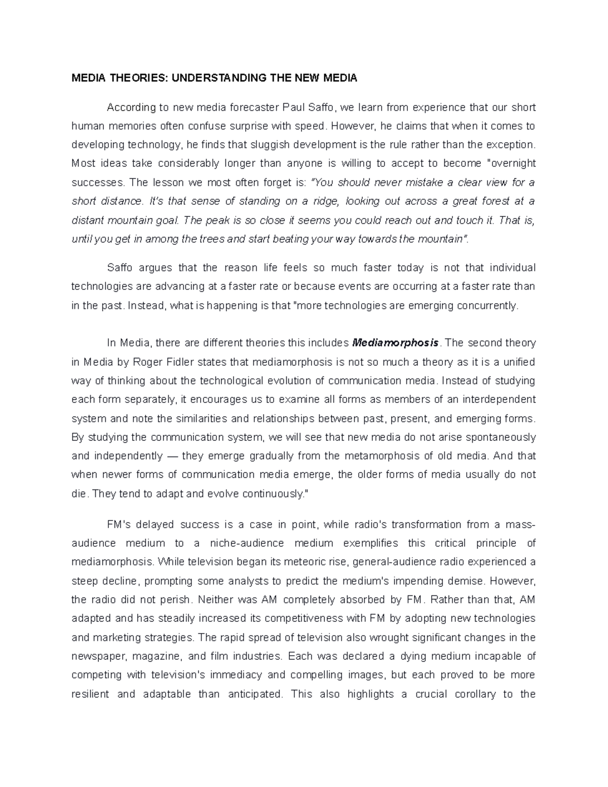 Understanding Media Theories: A Guide to Mediamorphosis Concepts - Studocu