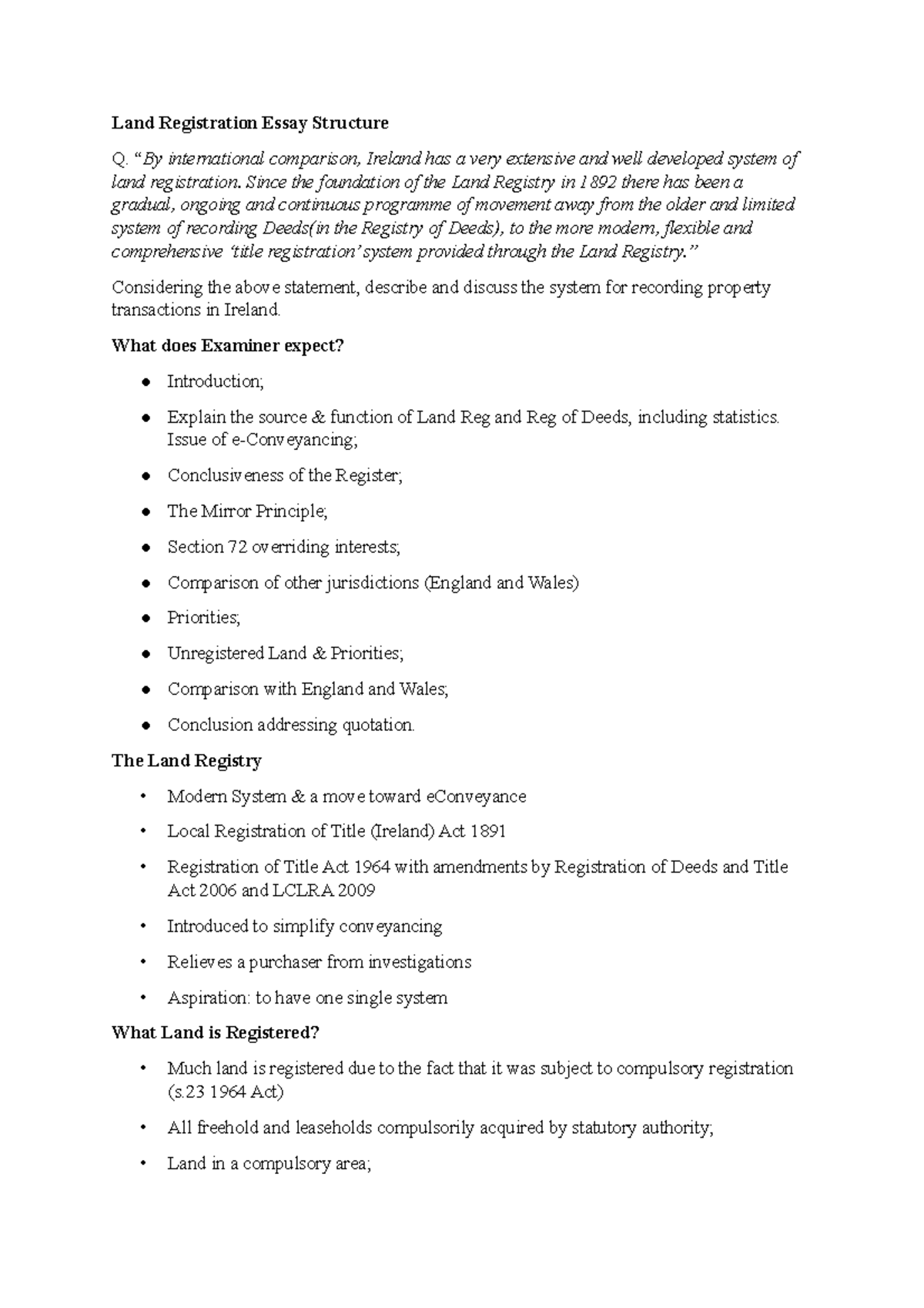 Land Registration Essay Structure: Analyzing Ireland's System and ...