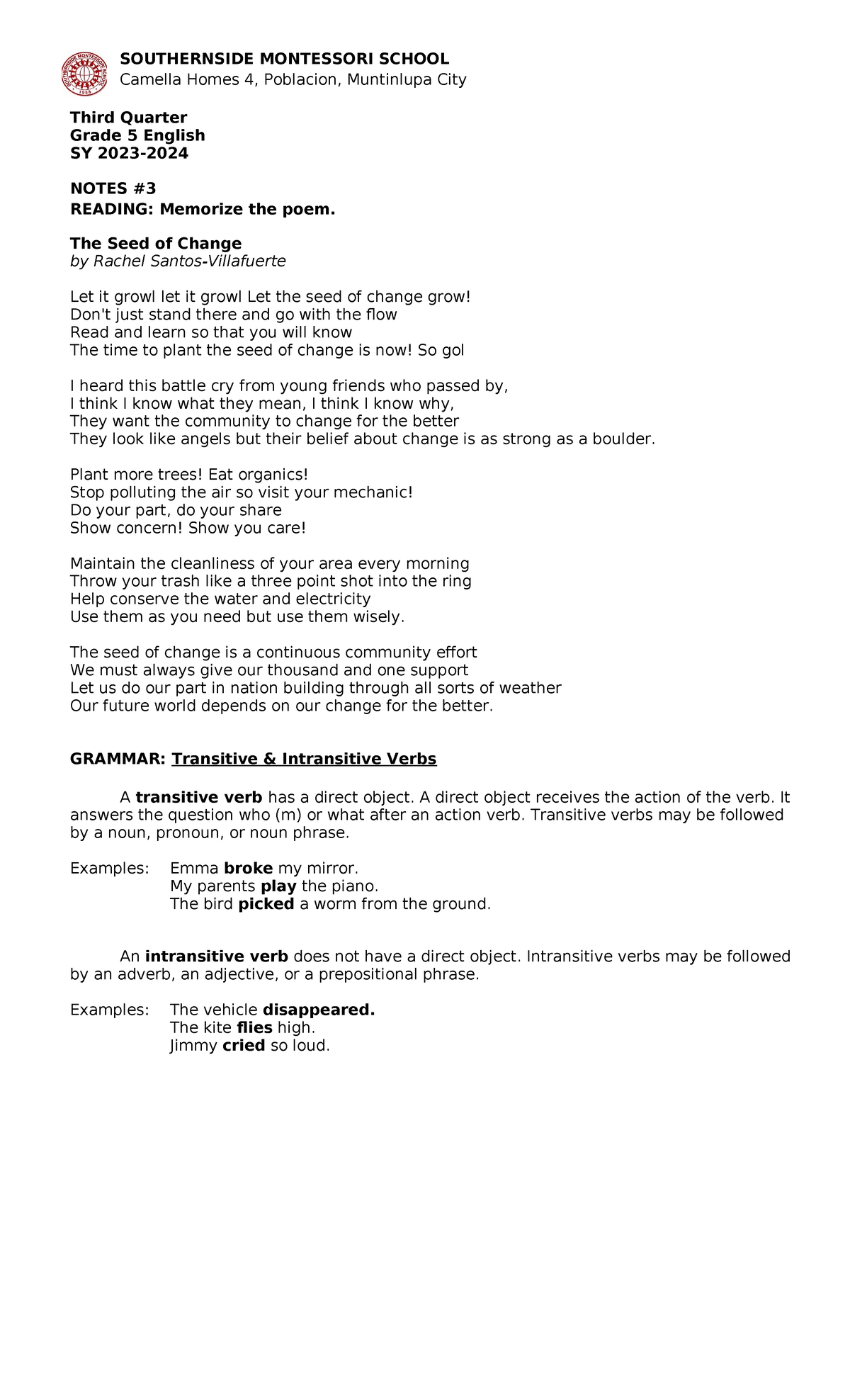 3rd Quarter Grade 5 English Notes on Reading & Grammar Concepts - Studocu