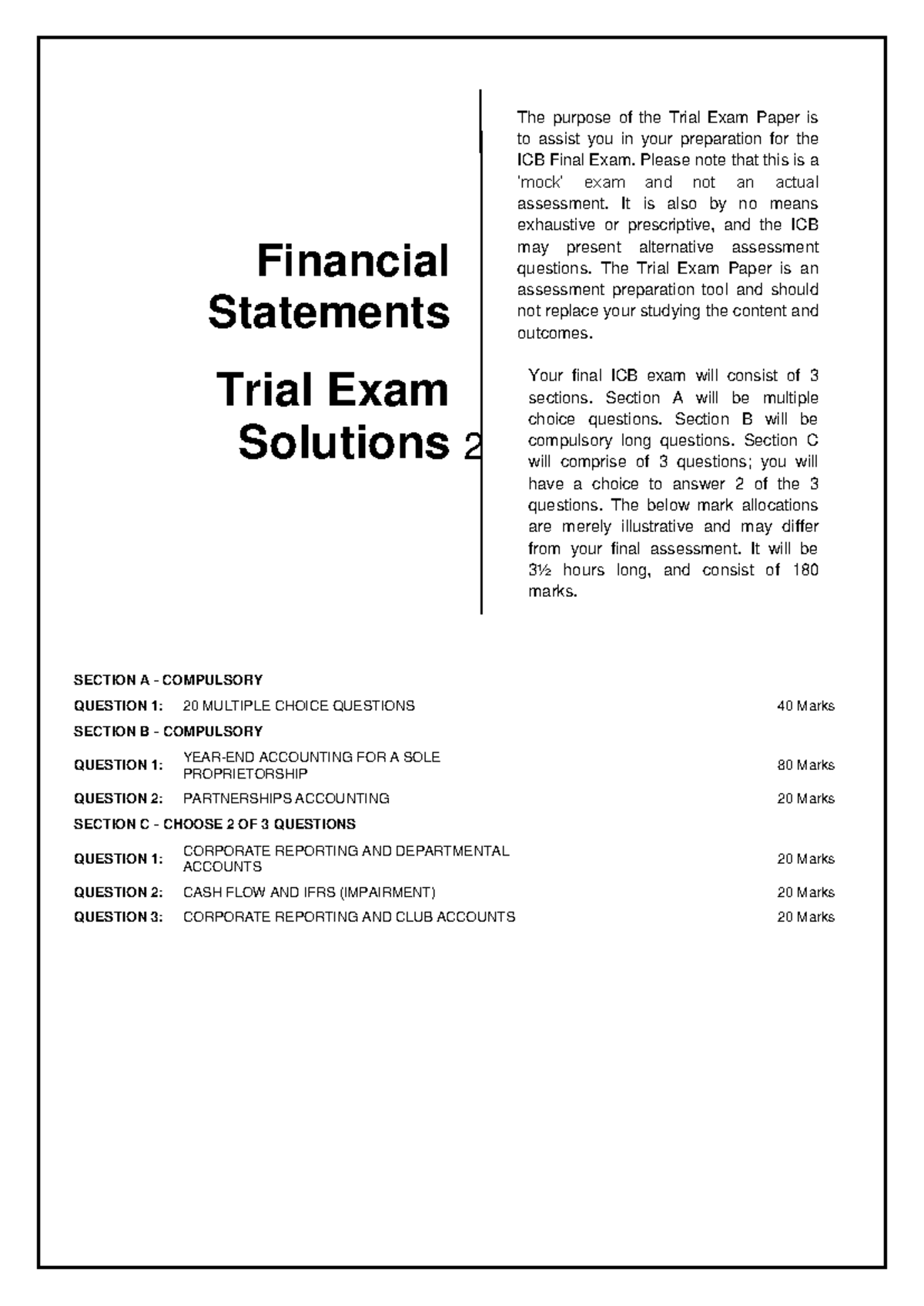 ICB Financial Statements Trial Exam Solutions 2 - Studocu