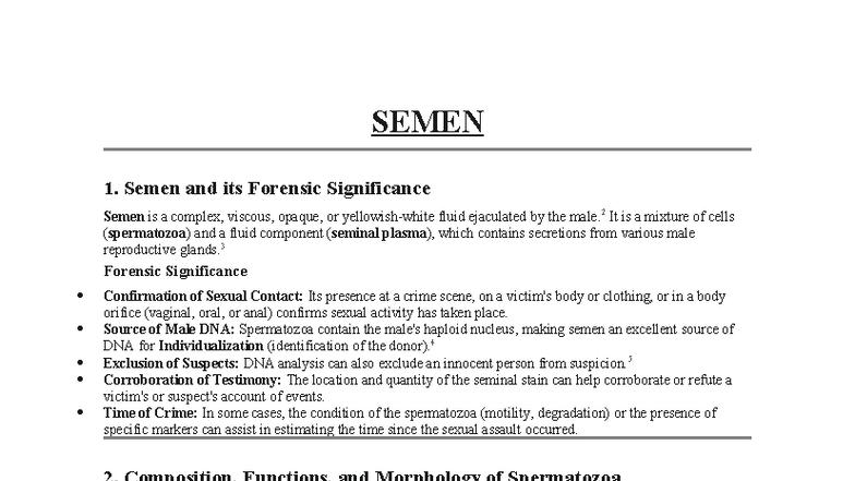 Semen Forensic Serology: Composition, Significance & Analysis - Studocu