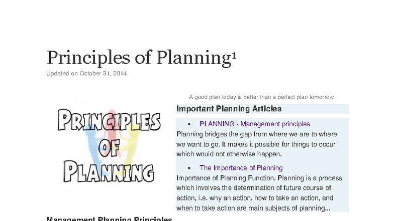 Principles of Planning: Key Management Guidelines for Success - Studocu