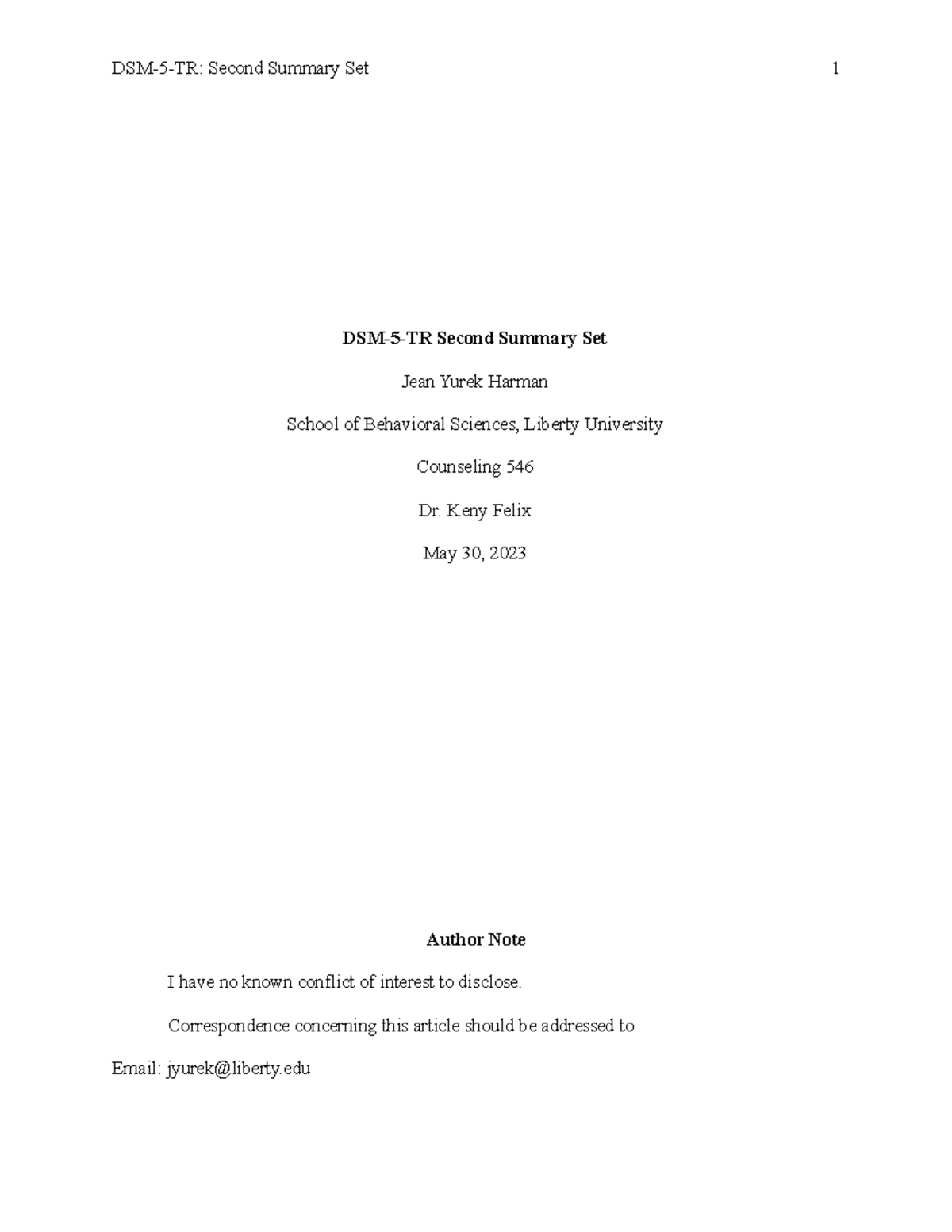 DSM-5-TR Summary 2 - This is 3 of the DSM-5-TR summaries - DSM-5-TR Second Summary Set Jean ...