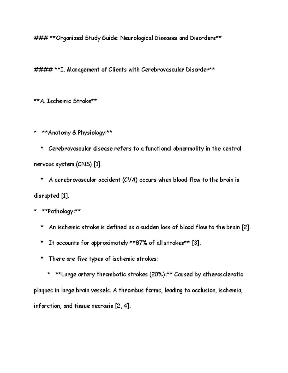 Ms3 Exam 1 Study Guide: Neurological Diseases & Ischemic Stroke ...