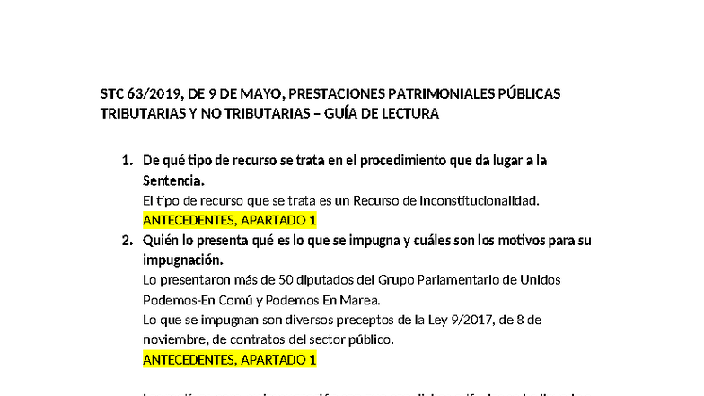 STC 63-2019: Guía de Lectura sobre Prestaciones Patrimoniales Públicas ...