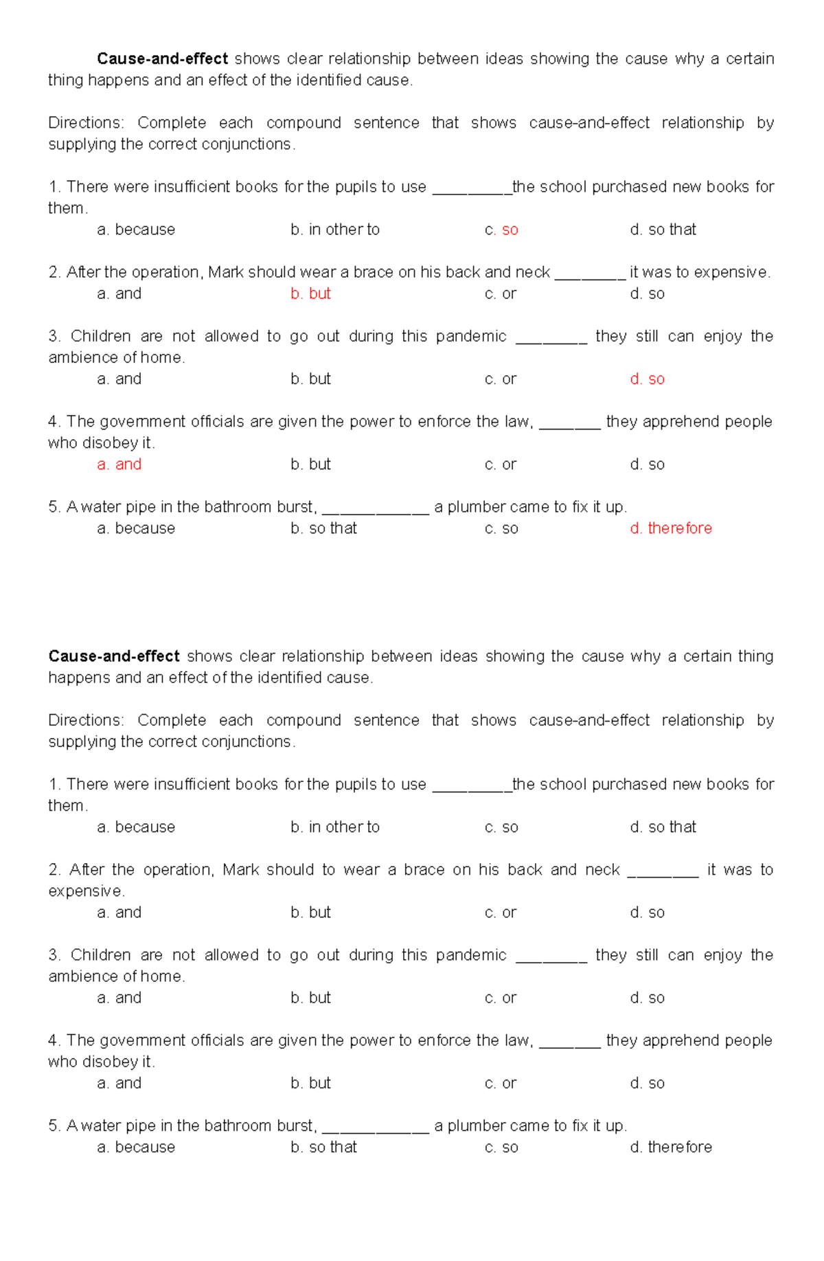 Cause and Effect Relationships Exercises - ENG5 - Studocu