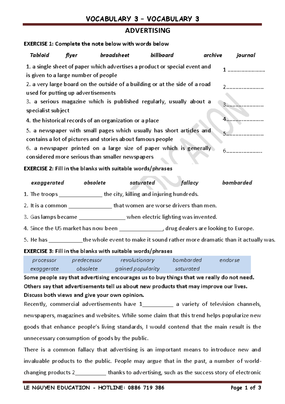 2 Worksheet - Advertising - VOCABULARY 3 – VOCABULARY 3 LE NGUYEN ...