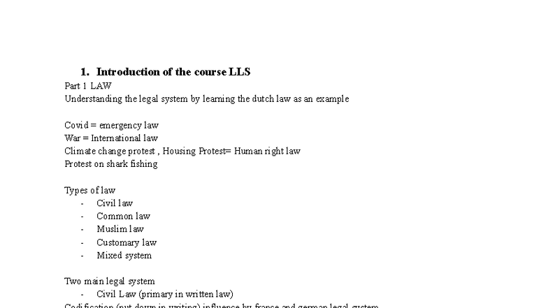 LLS Part 1: Understanding the Dutch Legal System - Week 1 Notes ...