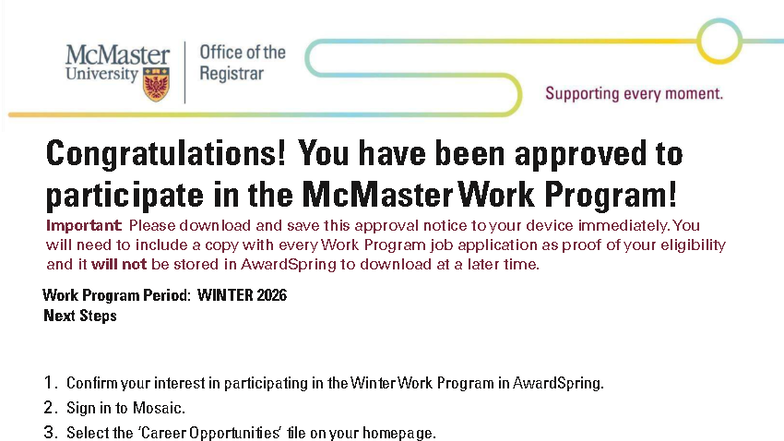 McMaster Work Program Approval Notice - Winter 2026 - Studocu