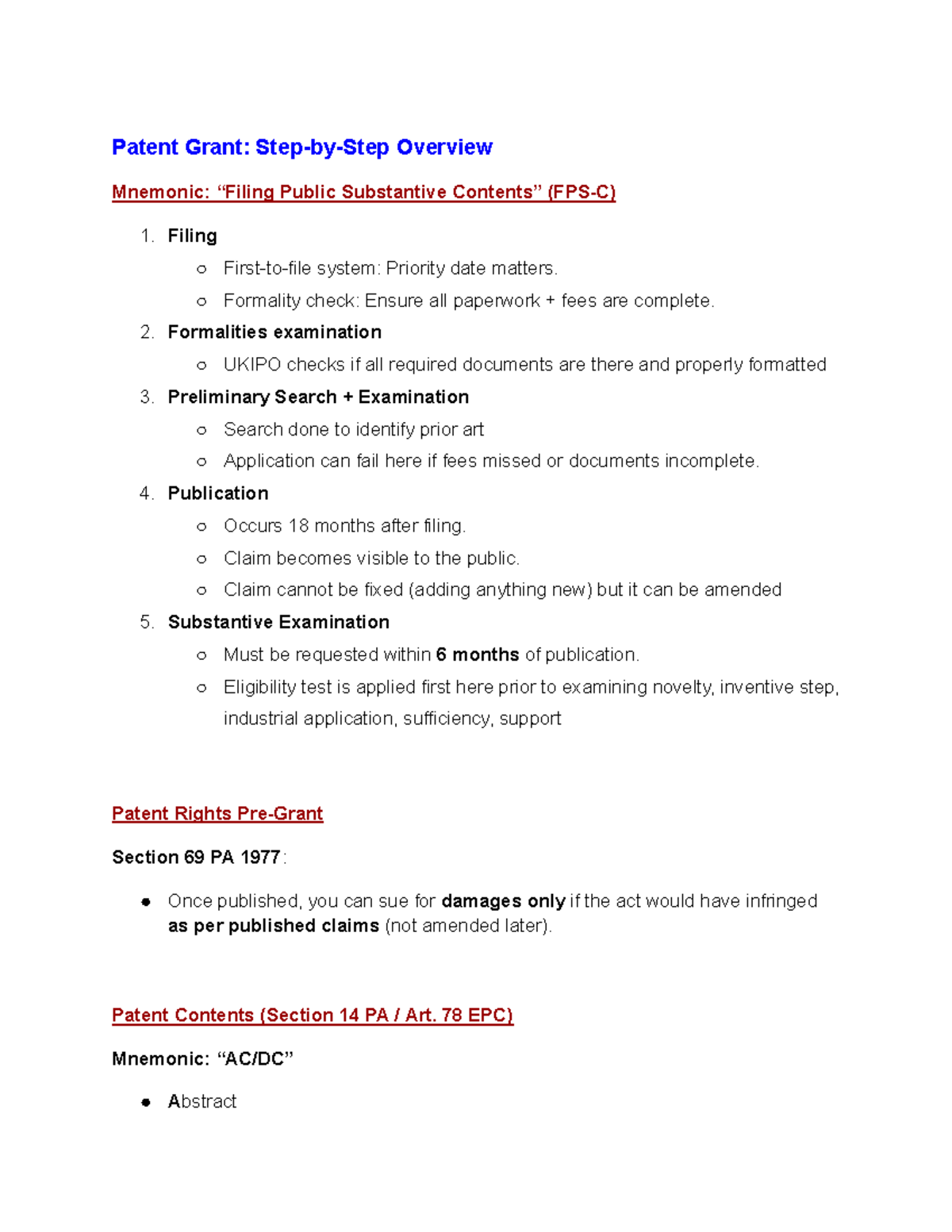 Patent Grant Overview: Key Concepts and Procedures (UKIPO) - Studocu