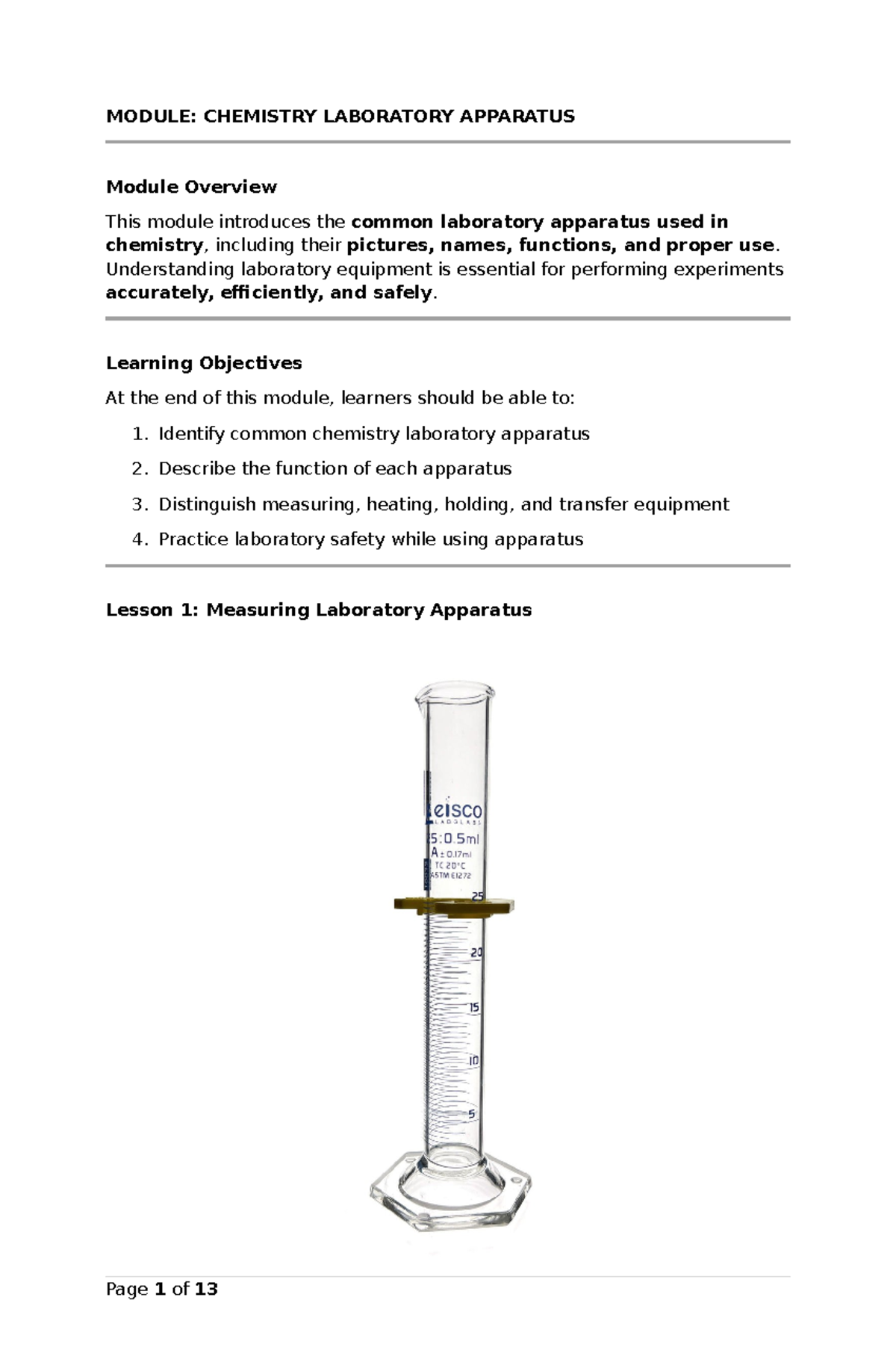 CHEM 101: Overview of Chemistry Laboratory Apparatus Module - Studocu
