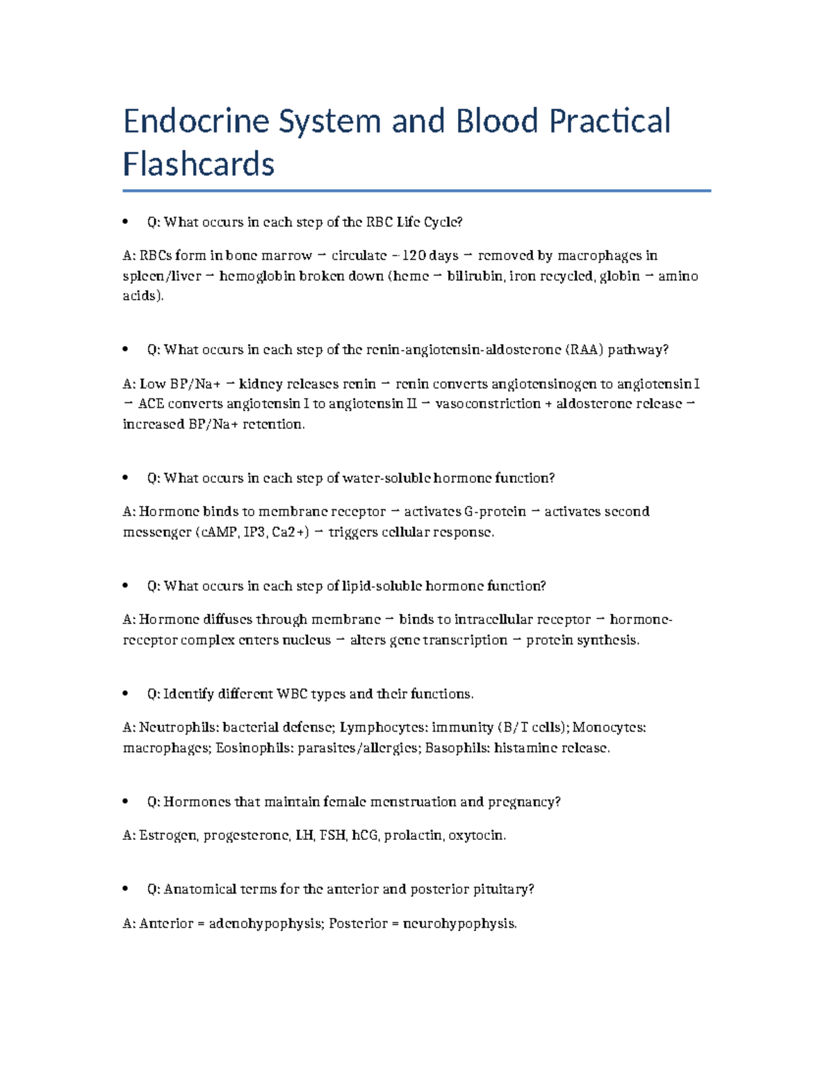 Anatomy & Physiology 101: Endocrine System & Blood Flashcards - Studocu
