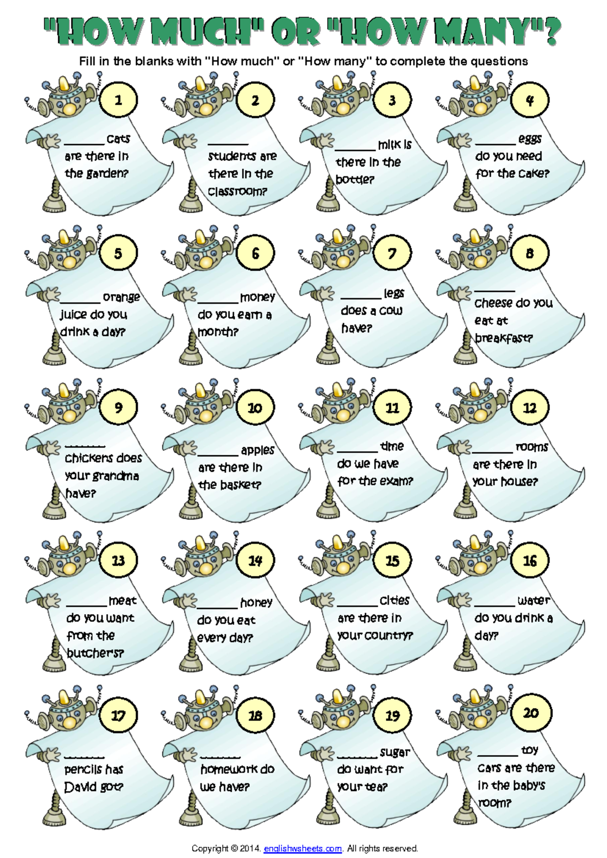 How much or how many esl grammar exercises worksheet - ""H"HHOOOWWW ...