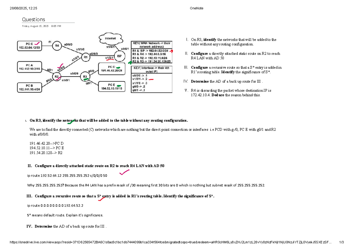 Lecture 10 Sample Q&A on Routing Configurations and Static Routes - Studocu