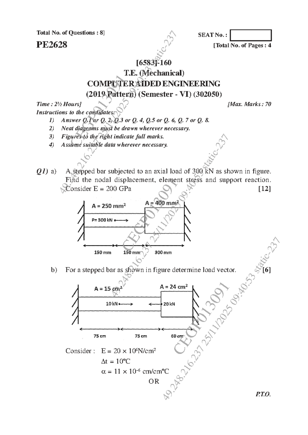 PE2628 Computer Aided Engineering - Nov Dec 2025 Question Paper - Studocu