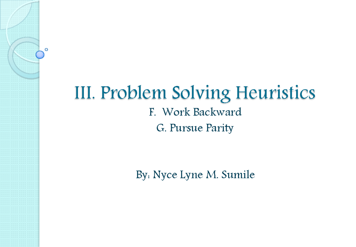 Heuristics Report: Exploring Problem-Solving Strategies and Methods - Studocu