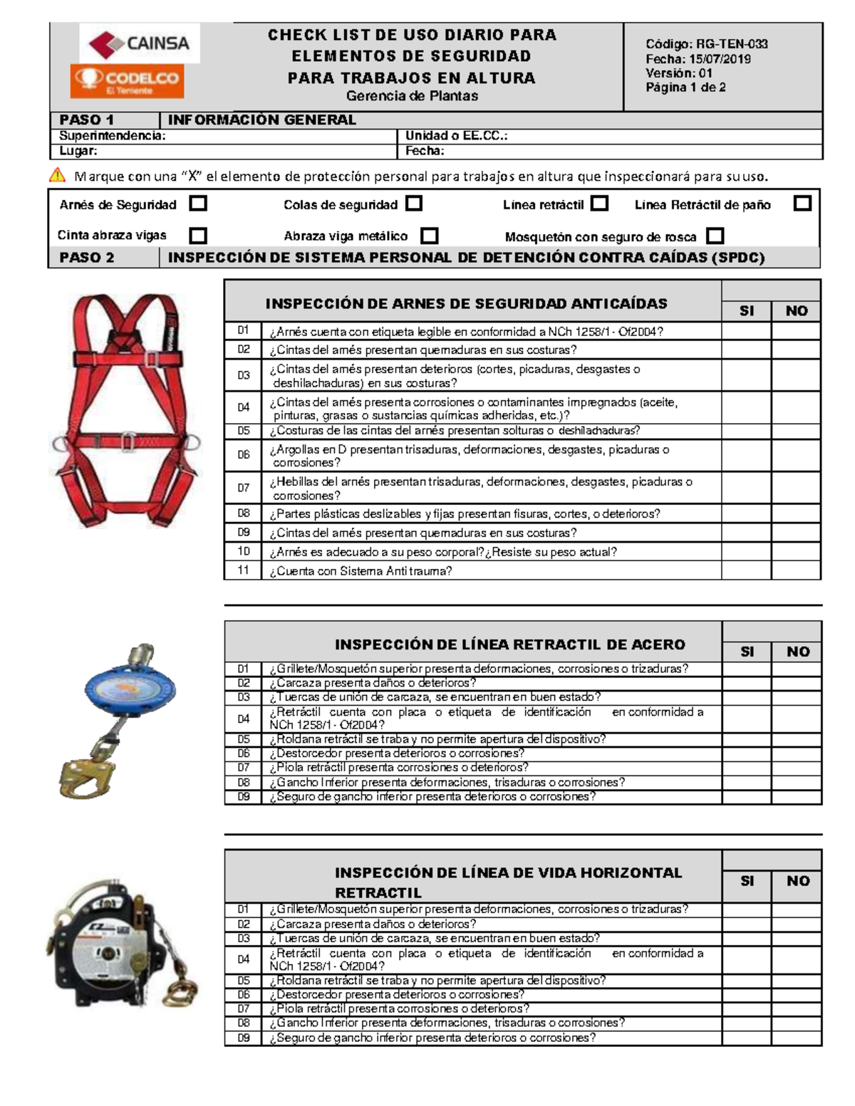 Check List de Inspección para SPDC - RG-TEN-033 Versión 01 - Studocu