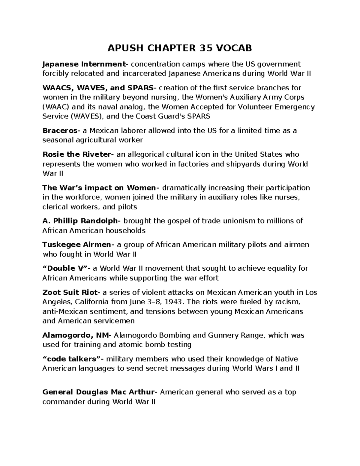 APUSH Chapter 35 Vocabulary: WWII Key Terms and Concepts - Studocu