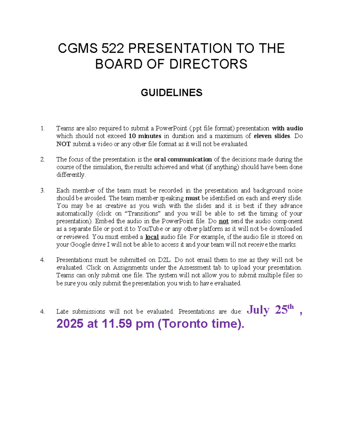 CGMS 522 Presentation Guidelines for Board of Directors S2025 - Studocu
