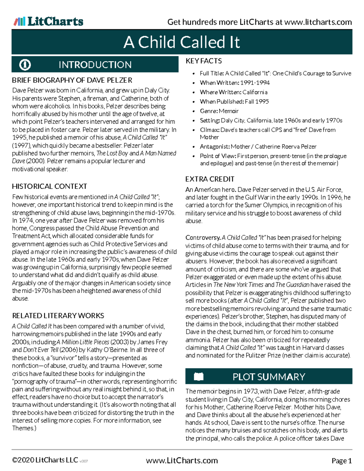 A Child Called It (Lit Chart): Analysis & Key Themes Overview - Studocu