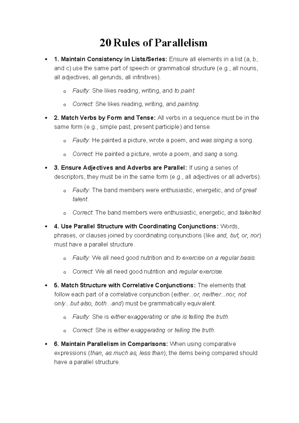 20 Essential Rules of Parallelism for Effective Writing - Studocu
