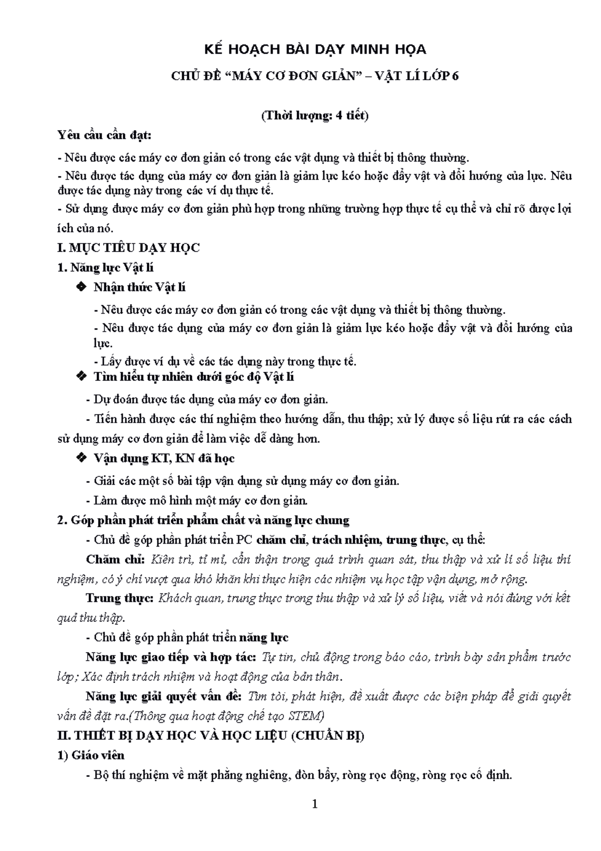 Thong- BT cuoi khoa MD2 - tẹyetjyery - KẾ HOẠCH BÀI DẠY MINH HỌA CHỦ ĐỀ “MÁY CƠ ĐƠN GIẢN” – VẬT ...