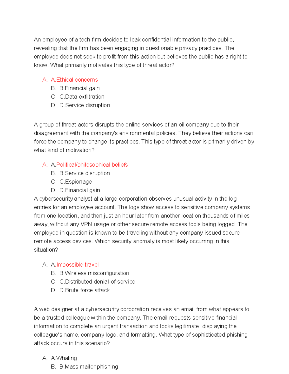Comptia Security+ (Sec +) Domain 2.0 - Exam Questions & Responses - Studocu