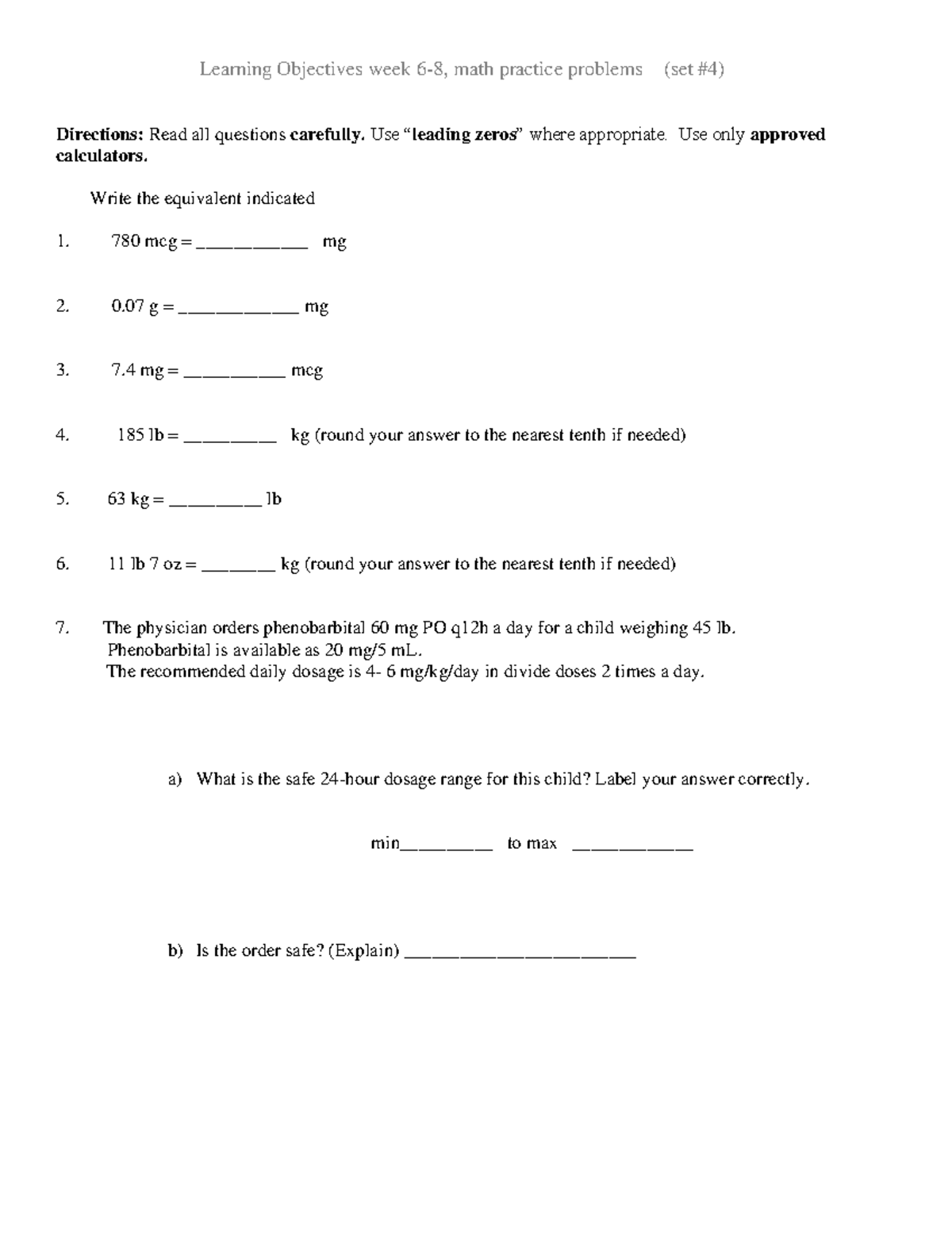 MTH101 Learning Objectives Week 7-8: Math Practice Problems Set - Studocu