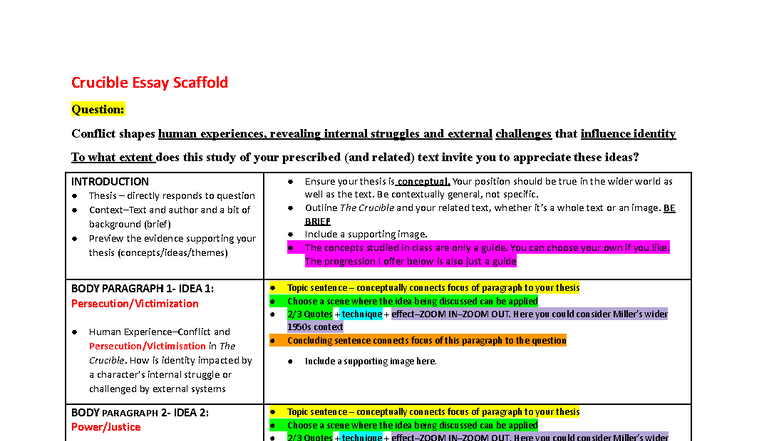 Crucible Essay Scaffold: Exploring Conflict and Identity in Literature ...