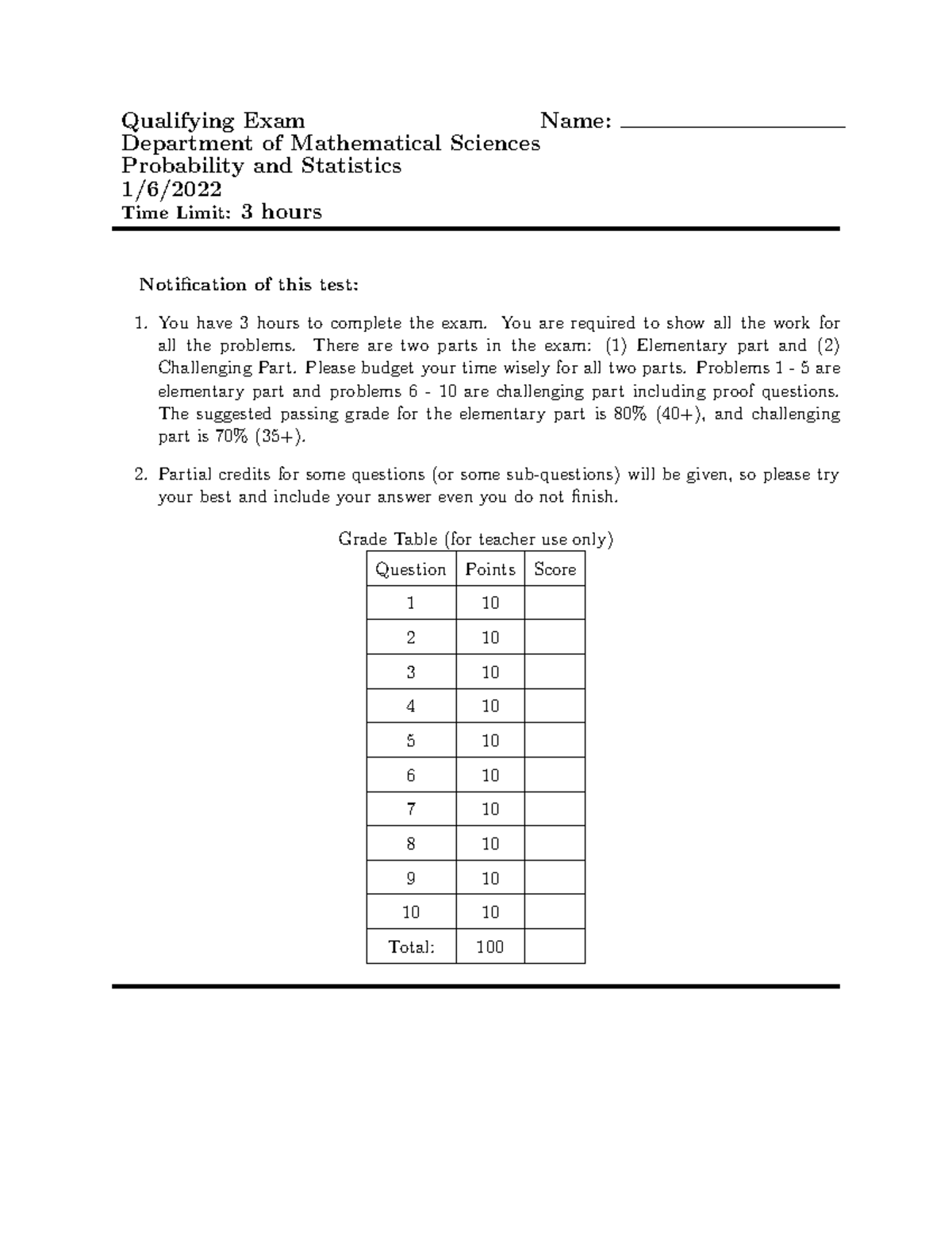 Qualifying Exam in Probability and Statistics (MATH 202) - Spring 2022 ...