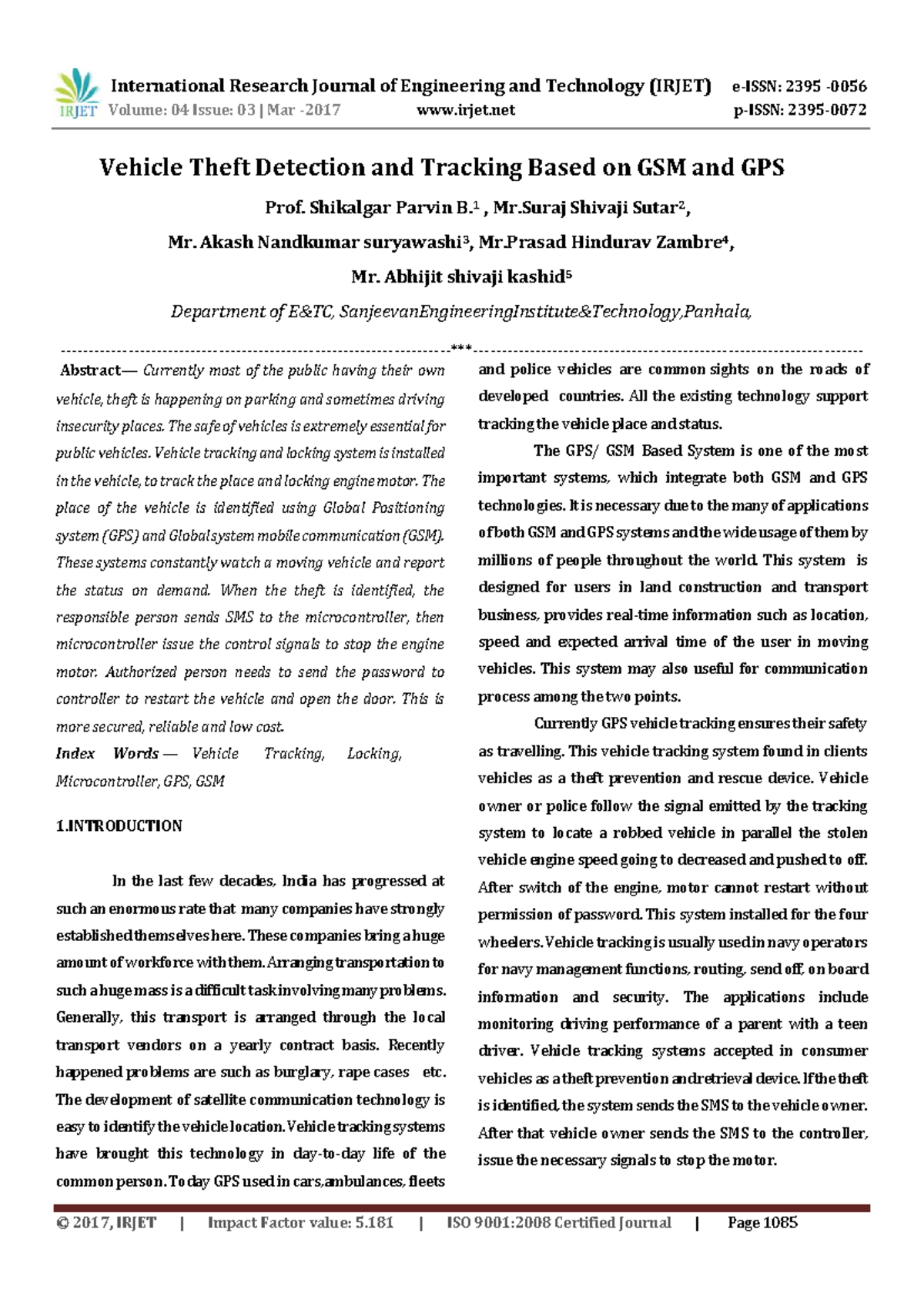 Vehicle Theft Detection & Tracking System Using GSM & GPS - Studocu