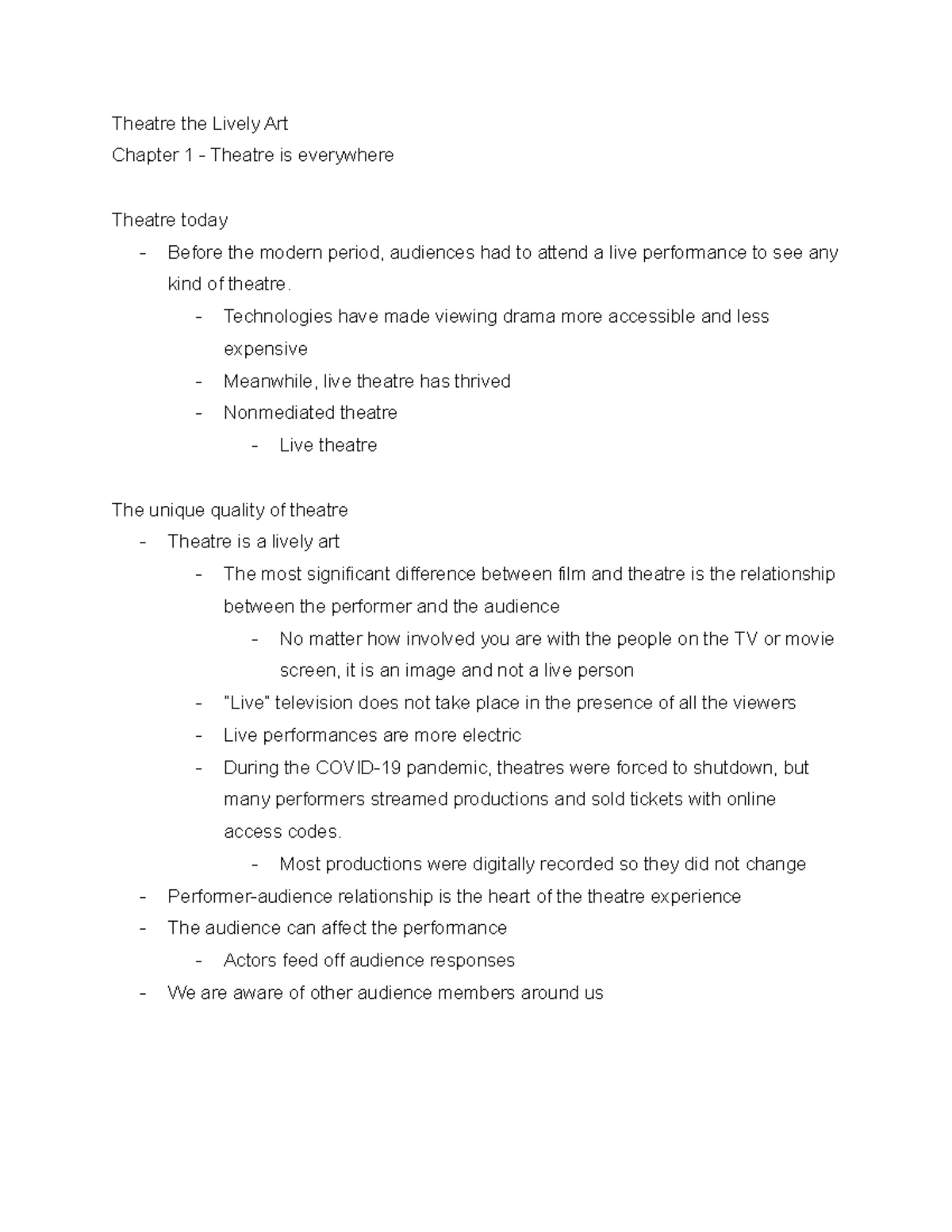 Chapter 5 Notes - Theatre the lively art Chapter 5 - acting for the ...
