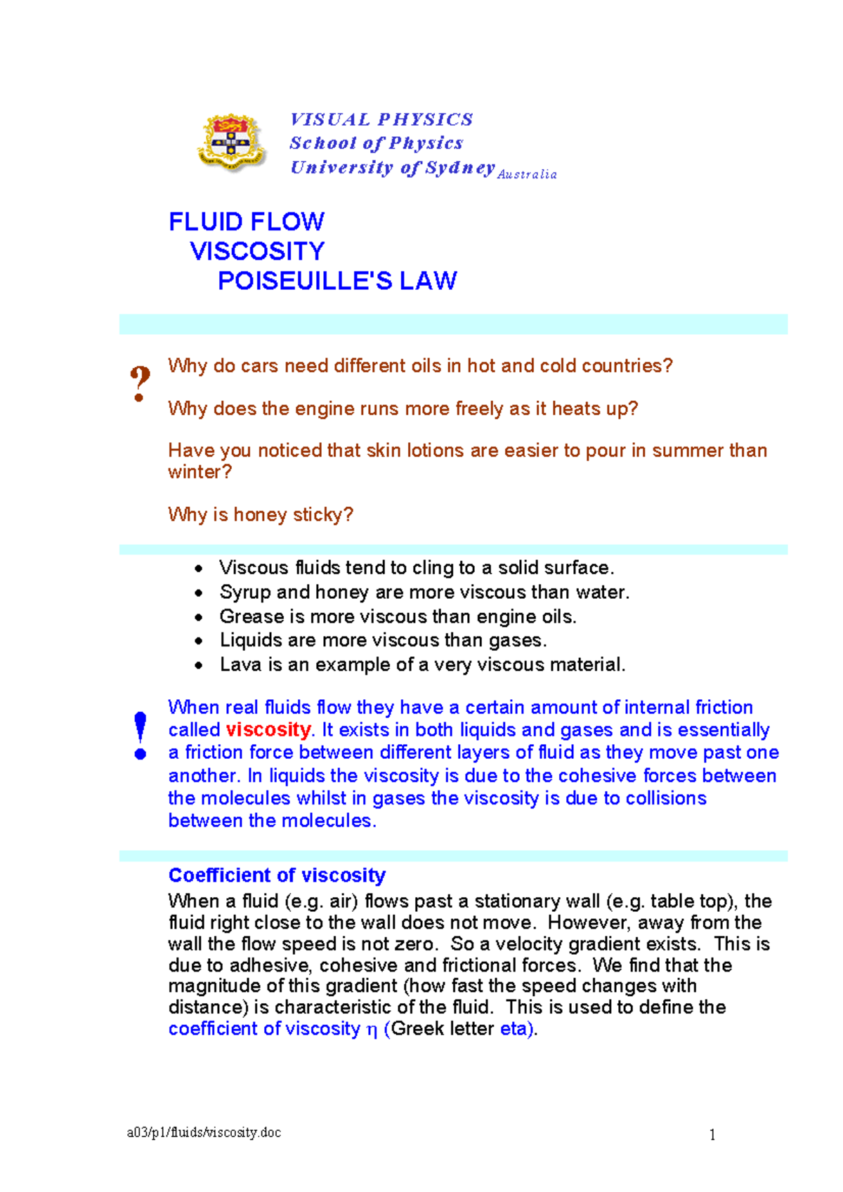 Fluid Flow and Viscosity Law: Insights from Physics (PHYS 56284244) - Studocu
