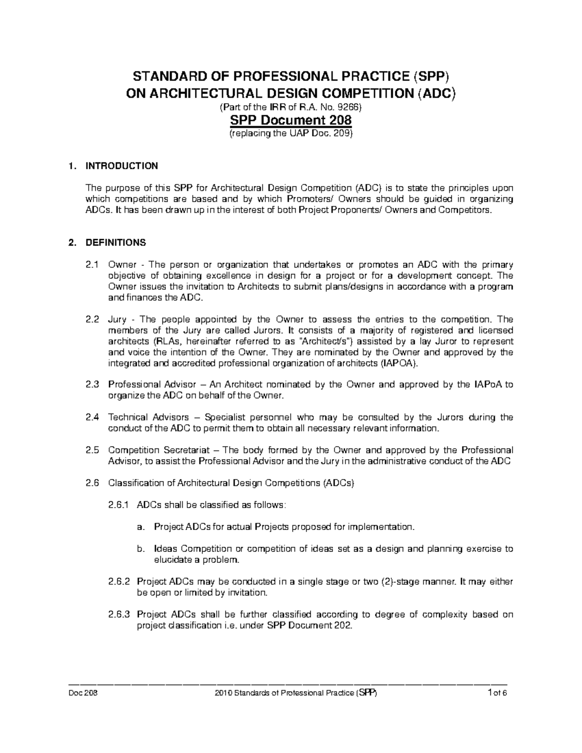 SPP 208 - Standards for Architectural Design Competitions (ADC) - Studocu