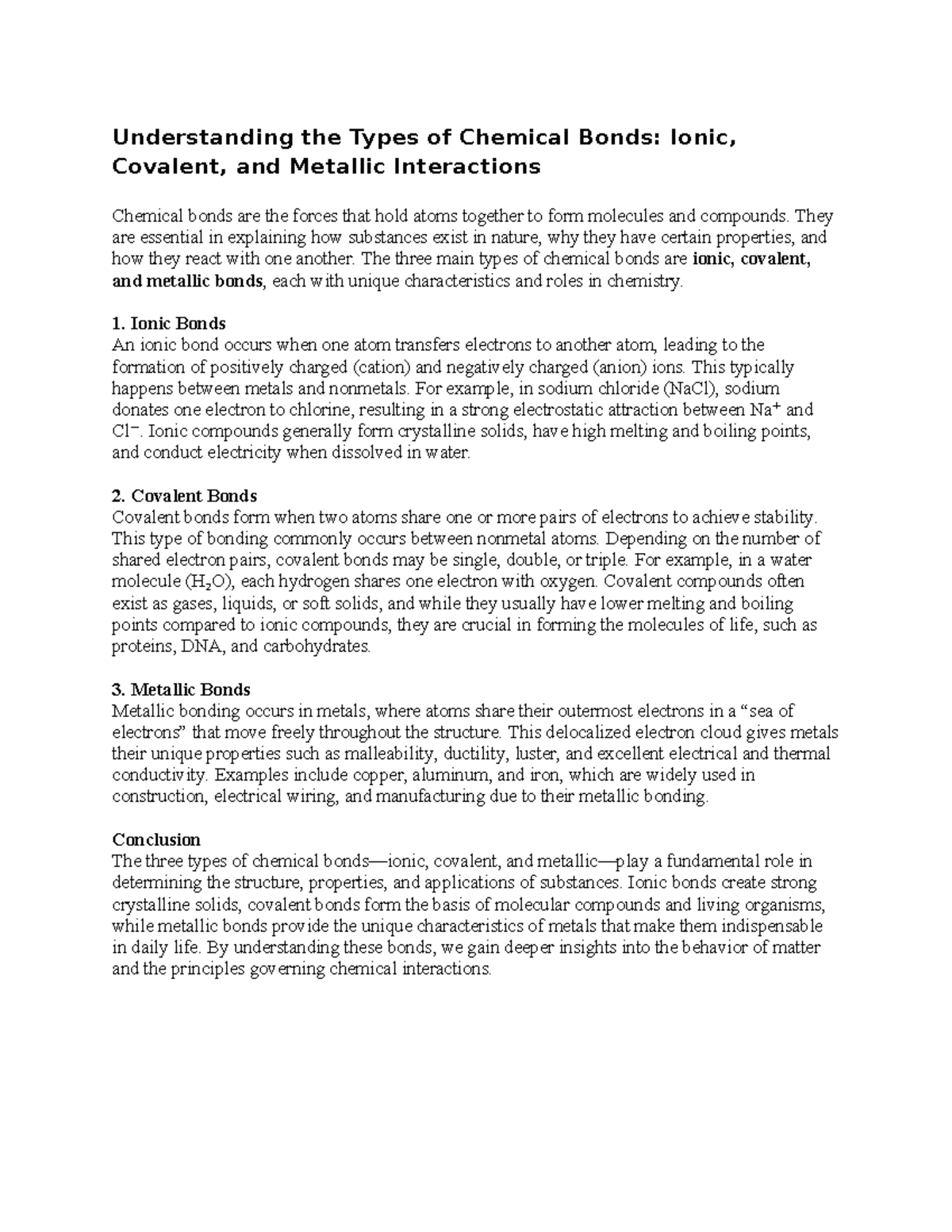 Chemical Bonds Explained: Ionic, Covalent, & Metallic Types - Studocu