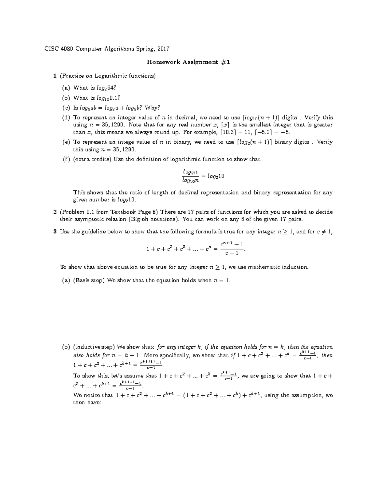 Homework Assignment #1 - CISC 4080 Computer Algorithms Spring, 2017 Homework Assignment # 1 ...