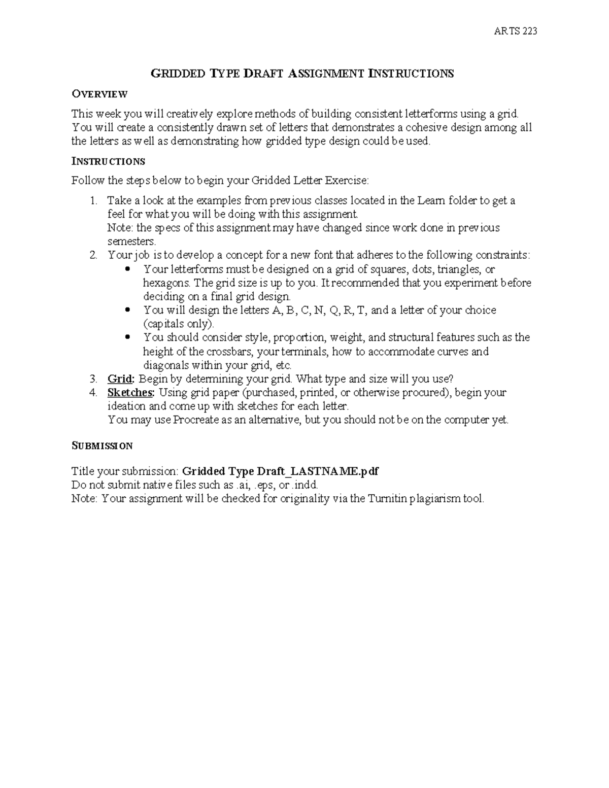 ARTS 223 Gridded Type Draft Assignment: Design Instructions - Studocu