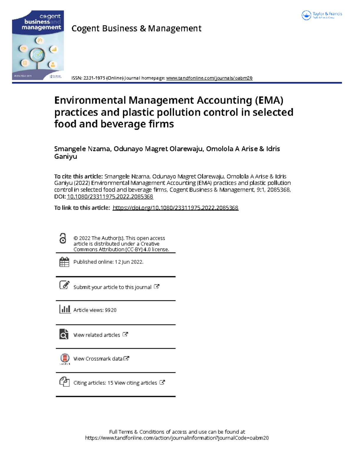 Environmental Management Accounting (EMA) and Plastic Pollution Control ...
