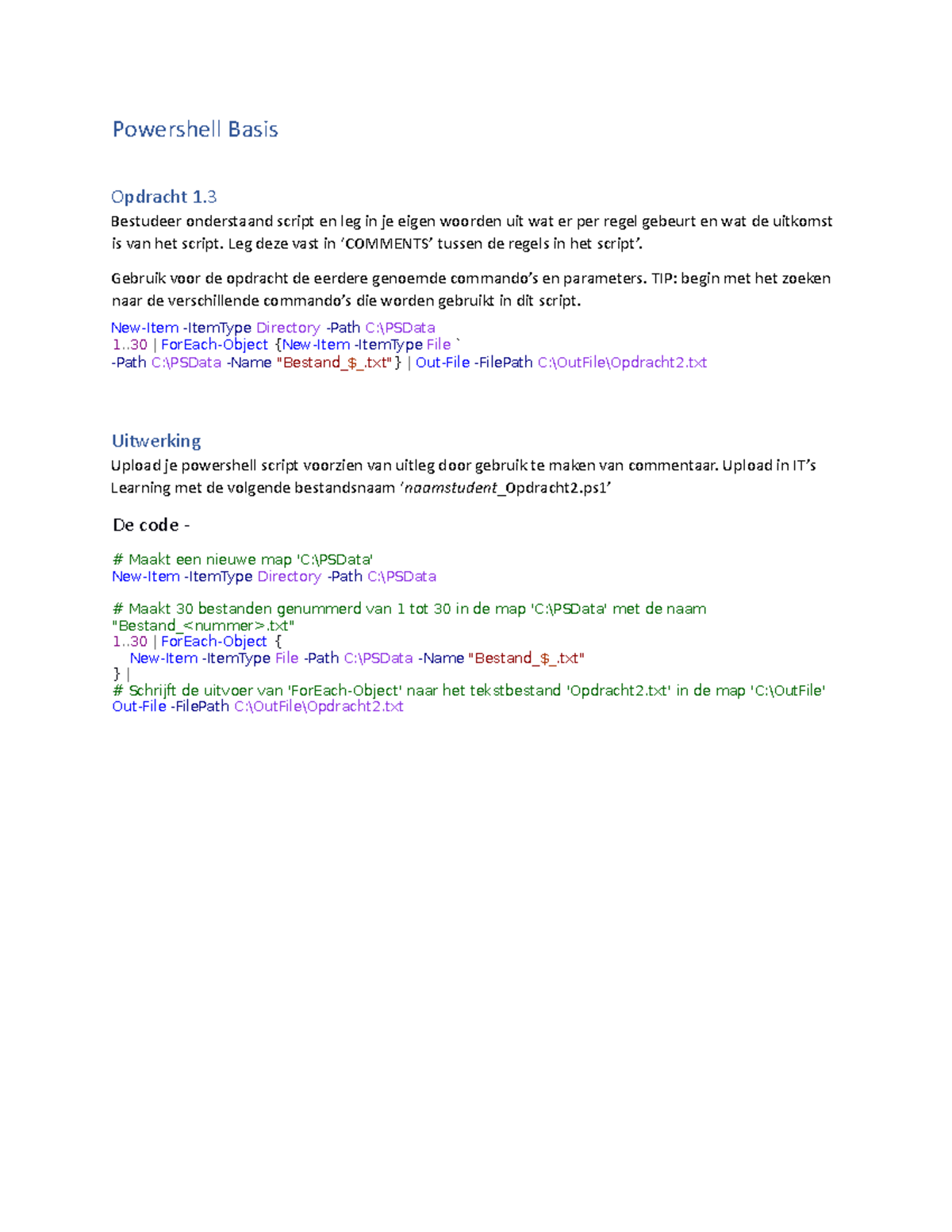 P7 Powershell Opdracht 1: Uitleg script en uitwerking guidelines ...