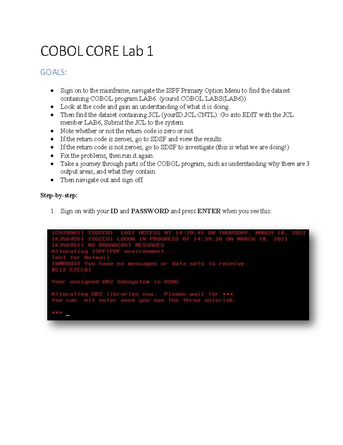 COBOL CORE Lab 1: Navigating Mainframe & Understanding LAB6 Program ...