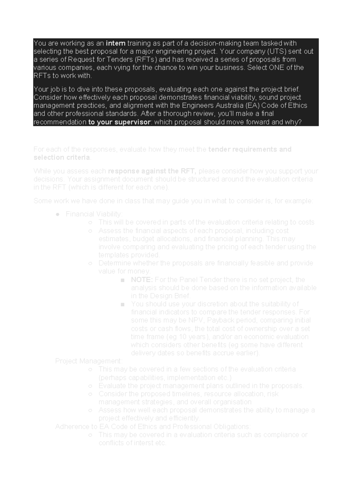 UTS Engineering Project Tender Evaluation Report: Proposal Analysis ...
