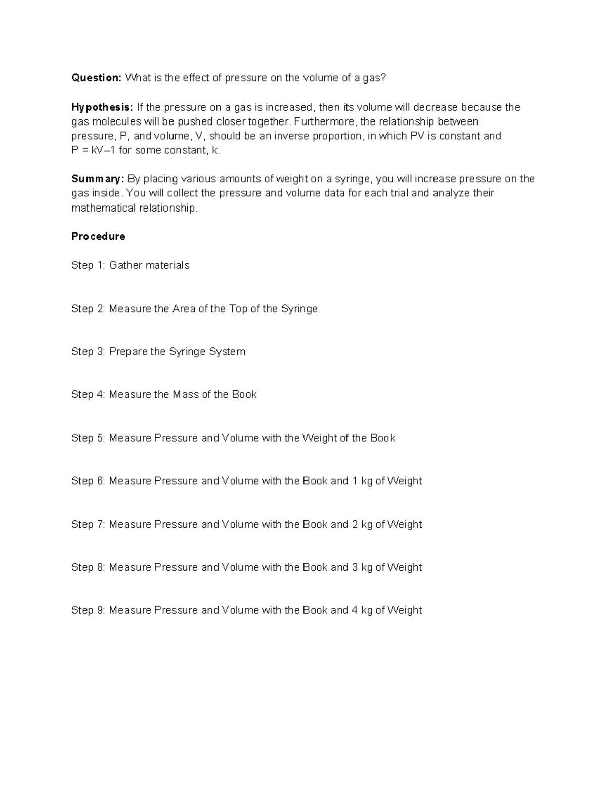 Boyle's Law Lab Experiment: Investigating Pressure-Volume Relationship - Studocu