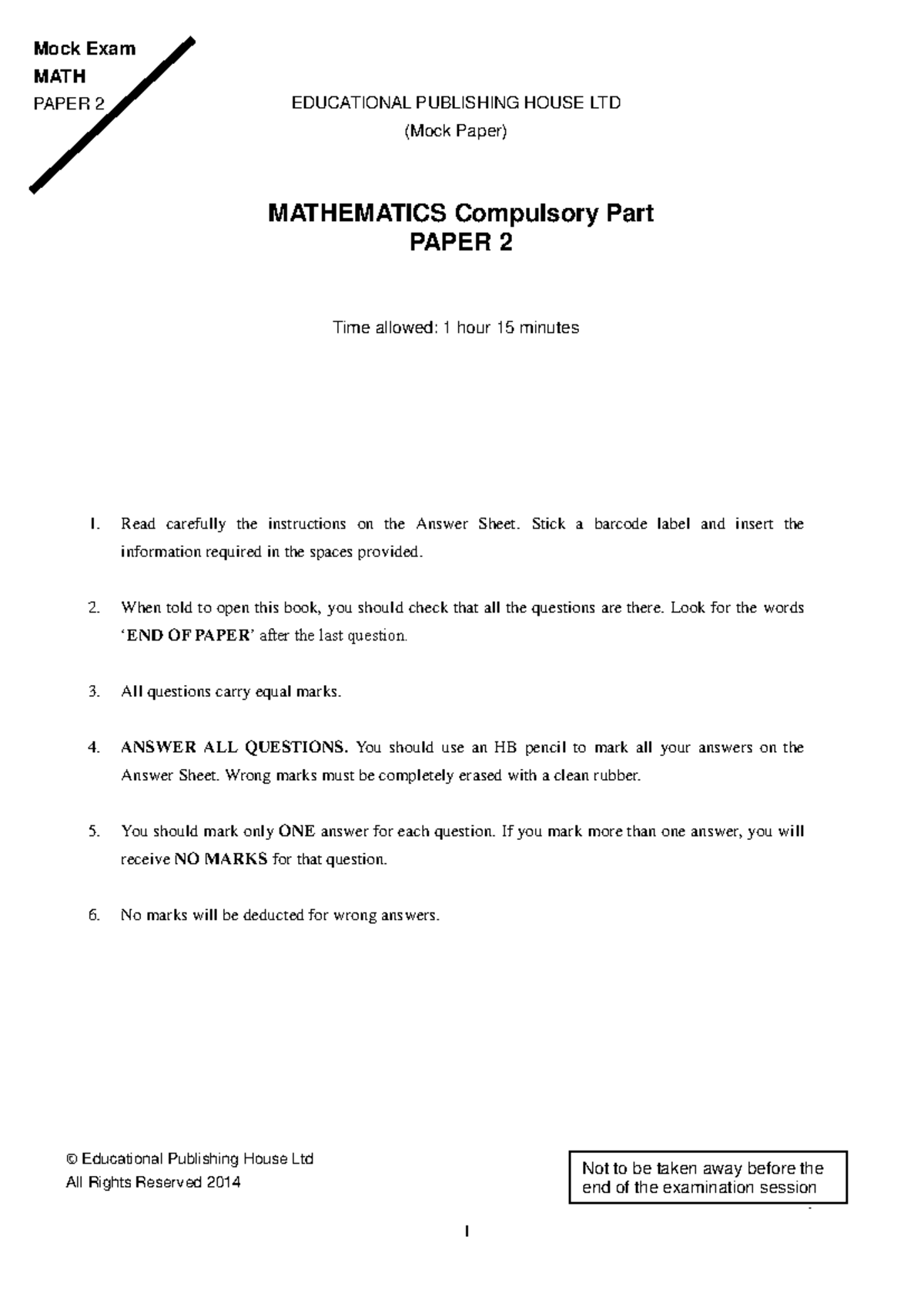 2014 Mock Exam MATH PAPER 2 - Mathematics Compulsory Part - Studocu