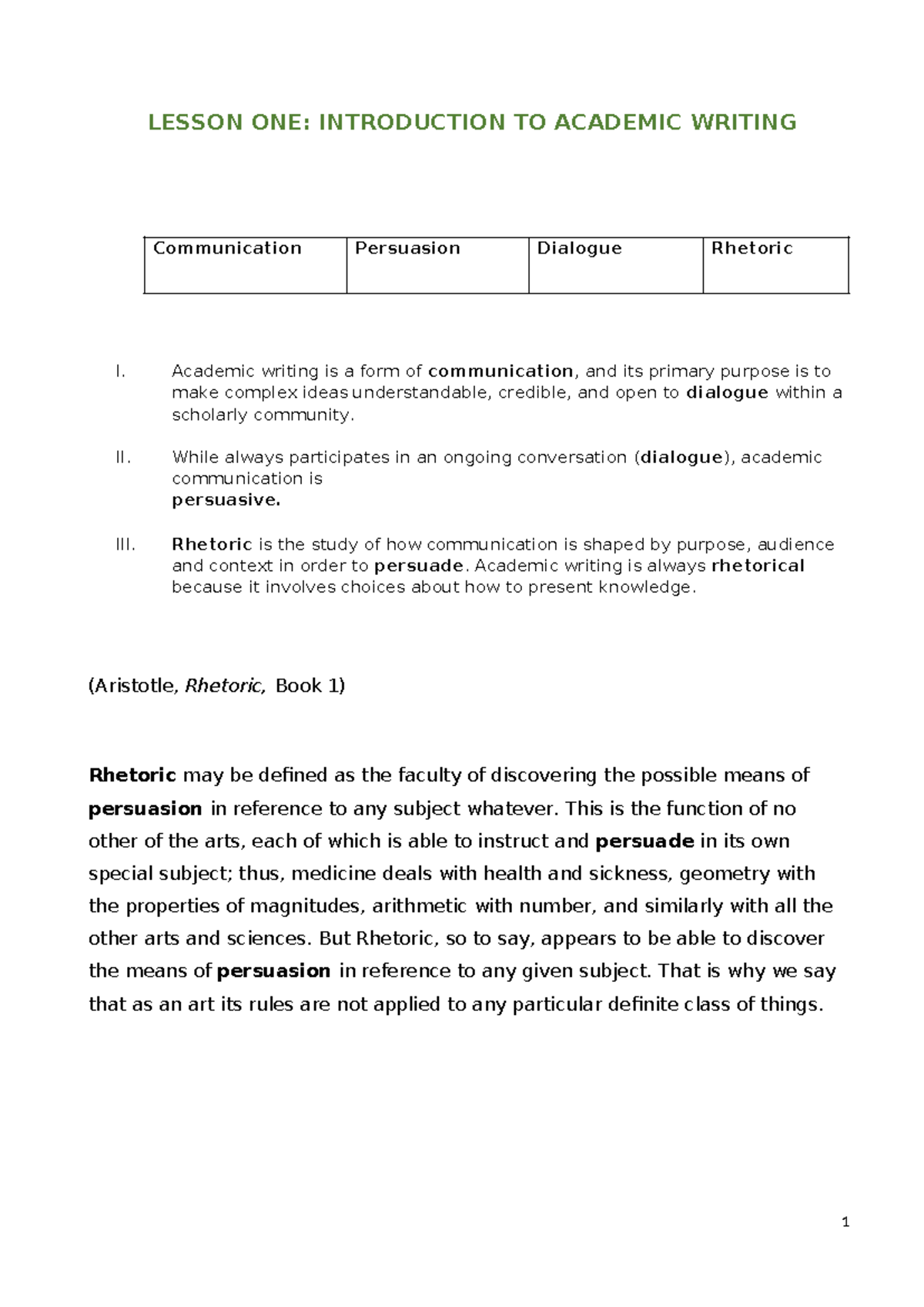 Lesson 1: Introduction to Academic Writing (Guglielmi - 2026) - Studocu